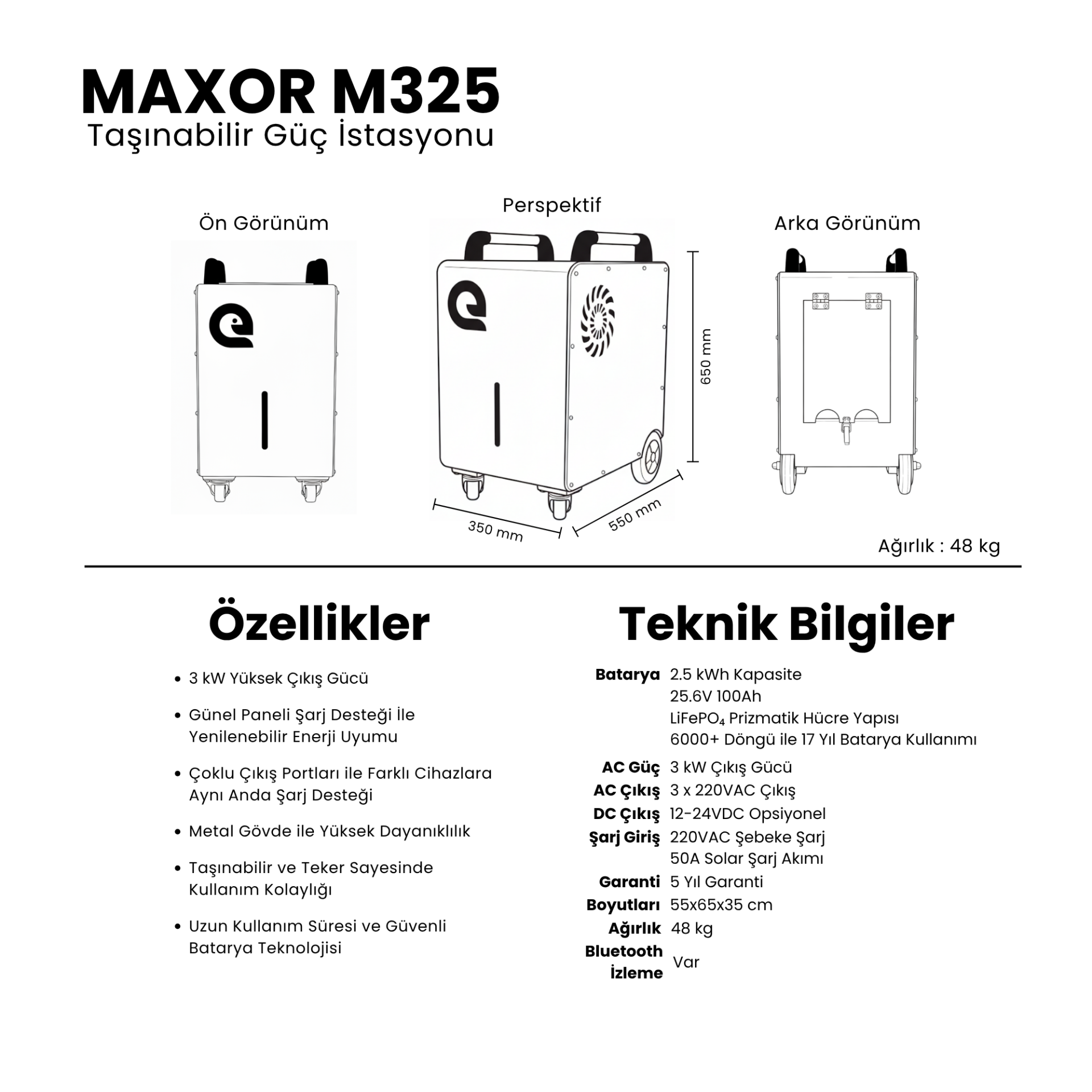 M325 Maxor Serisi - Taşınabilir LiFePO4 Solar Güç İstasyonu